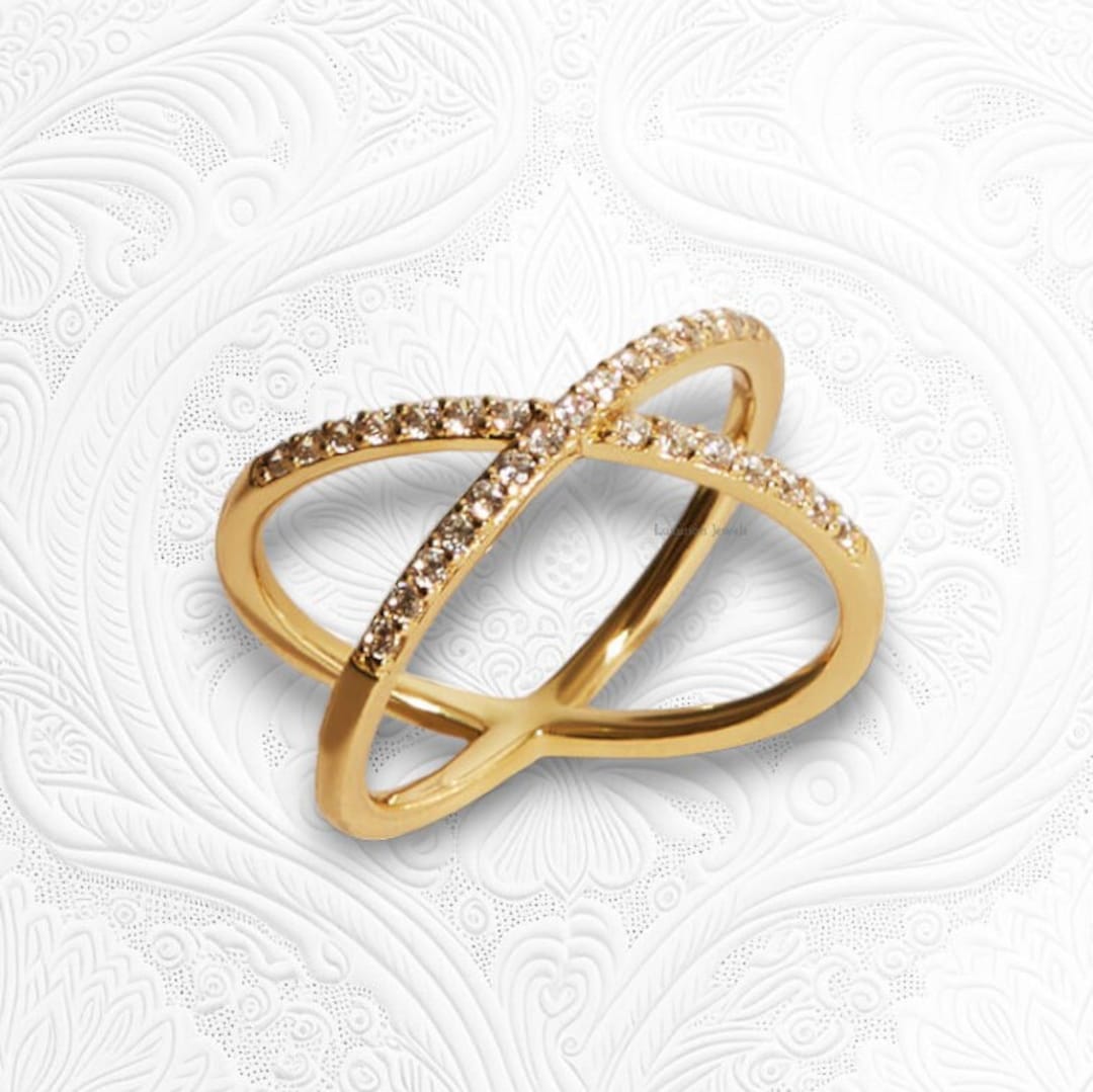 14K Pave Set Crossover Wedding Ring for Bride Just Engaged - Etsy