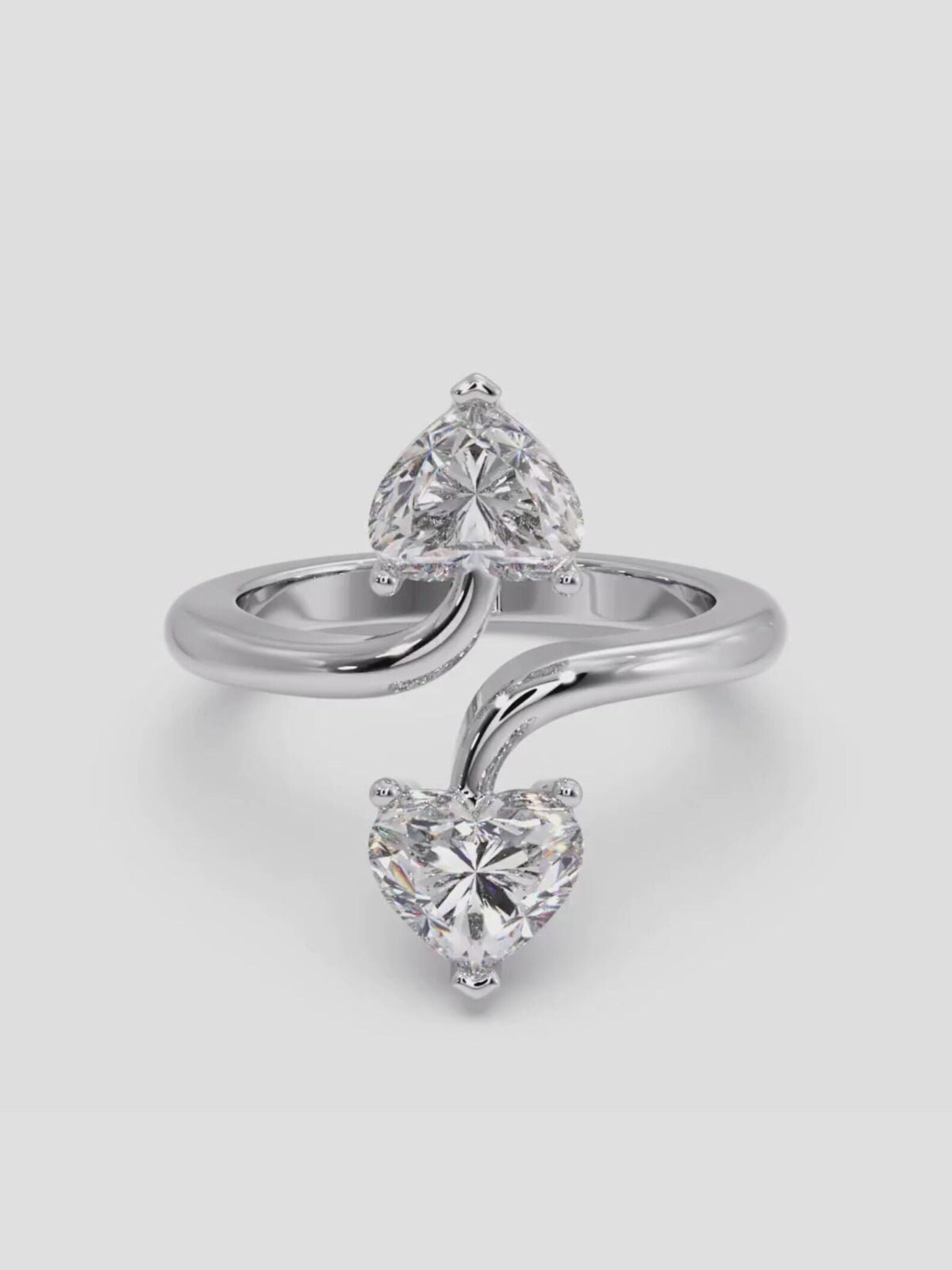 1.67 Carat Heart Cut Engagement Ring, Lab Created Two Stone Open Gap ...