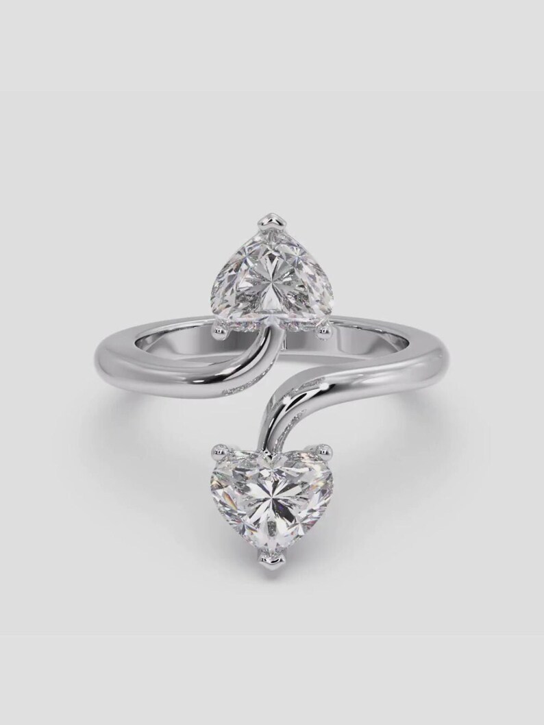 1.67 Carat Heart Cut Engagement Ring, Lab Created Two Stone Open Gap ...