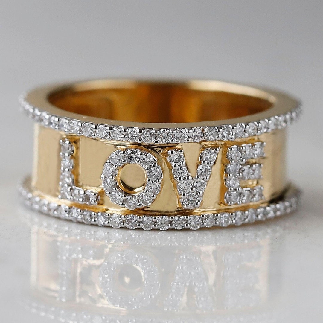 Diamond Name Ring Monogram Diamond Double Band Ring Personalized 14k Name Pave Diamond Band ...
