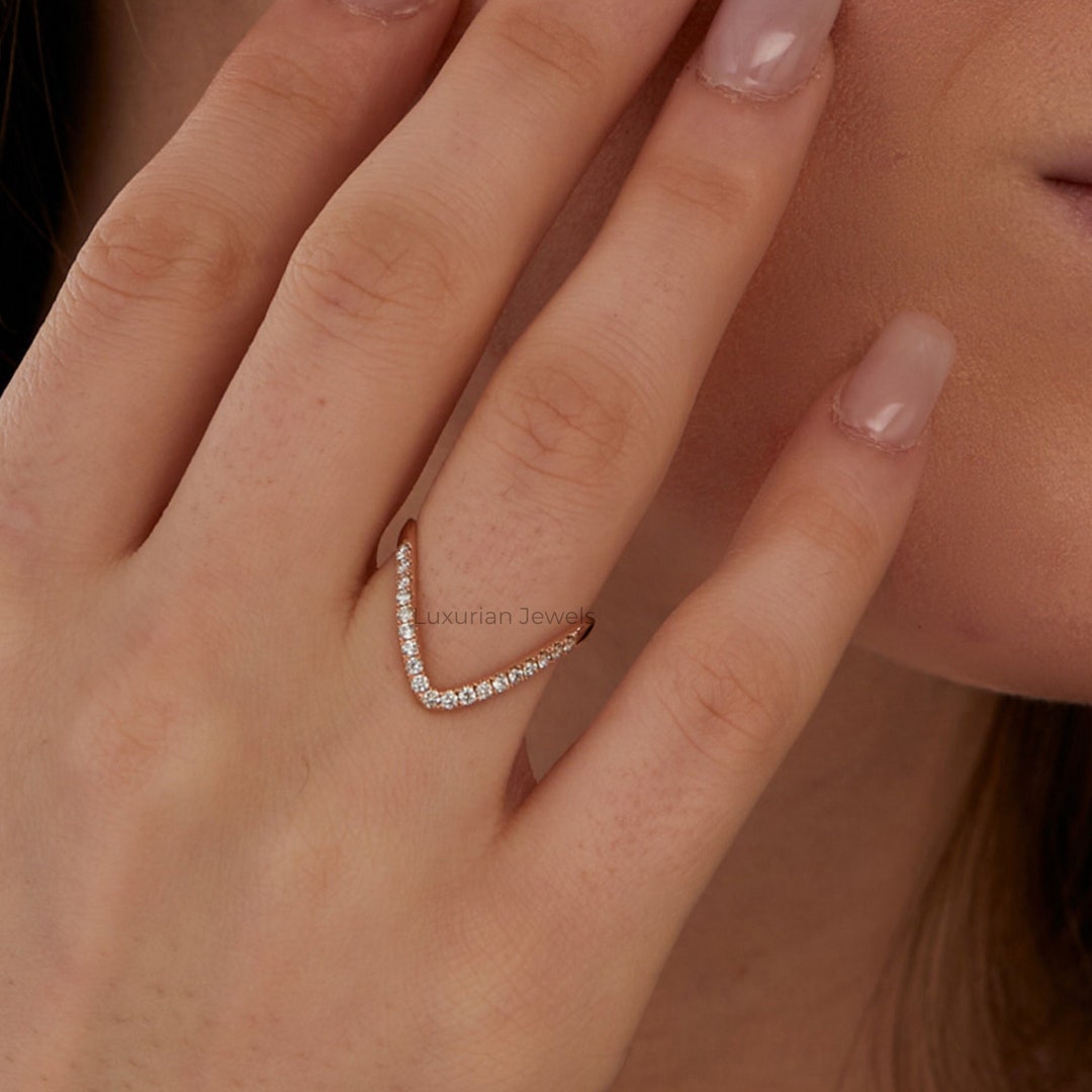 Minimalist Wishbone Bridal Band, Dainty Stacking Ring, Chevron Style ...