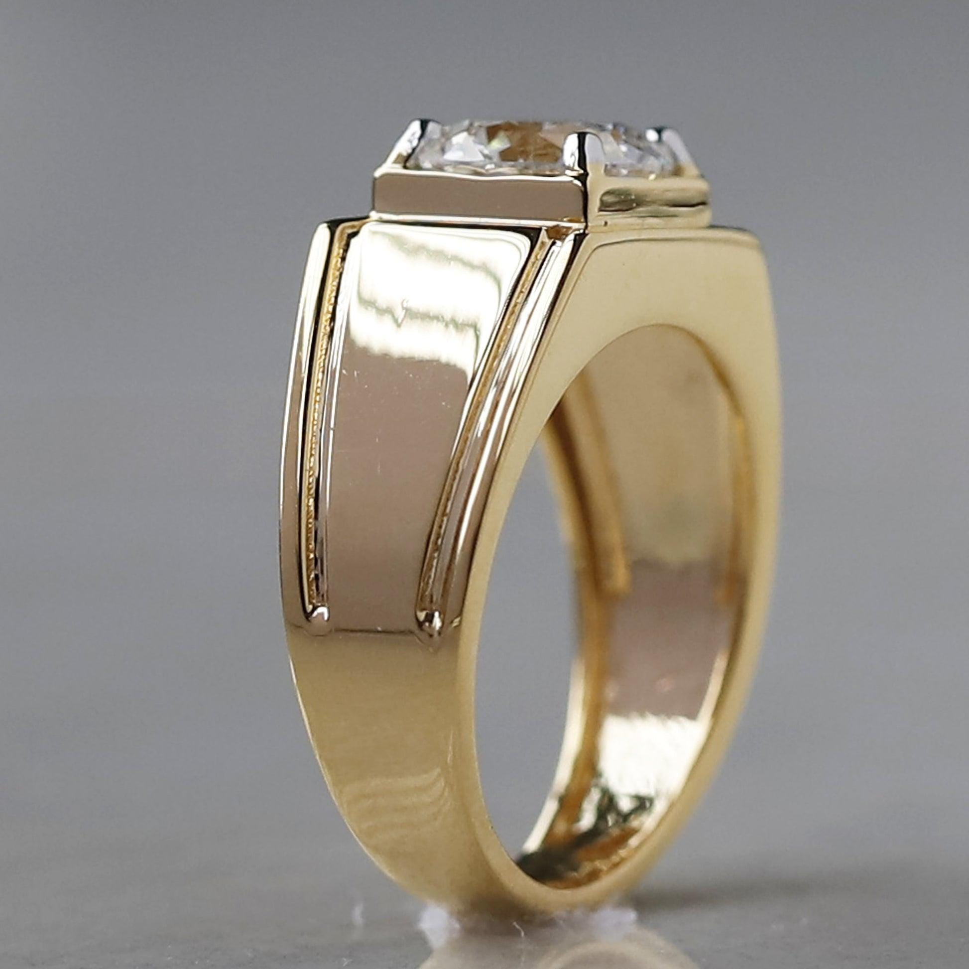 Vintage Diamond Gold Men's Ring, Round Cut Diamond Ring, Textured ...