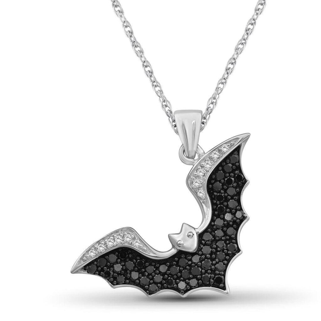 Bat Pendant Necklace, Black Diamond Bat Charm Necklace, Halloween Charm ...