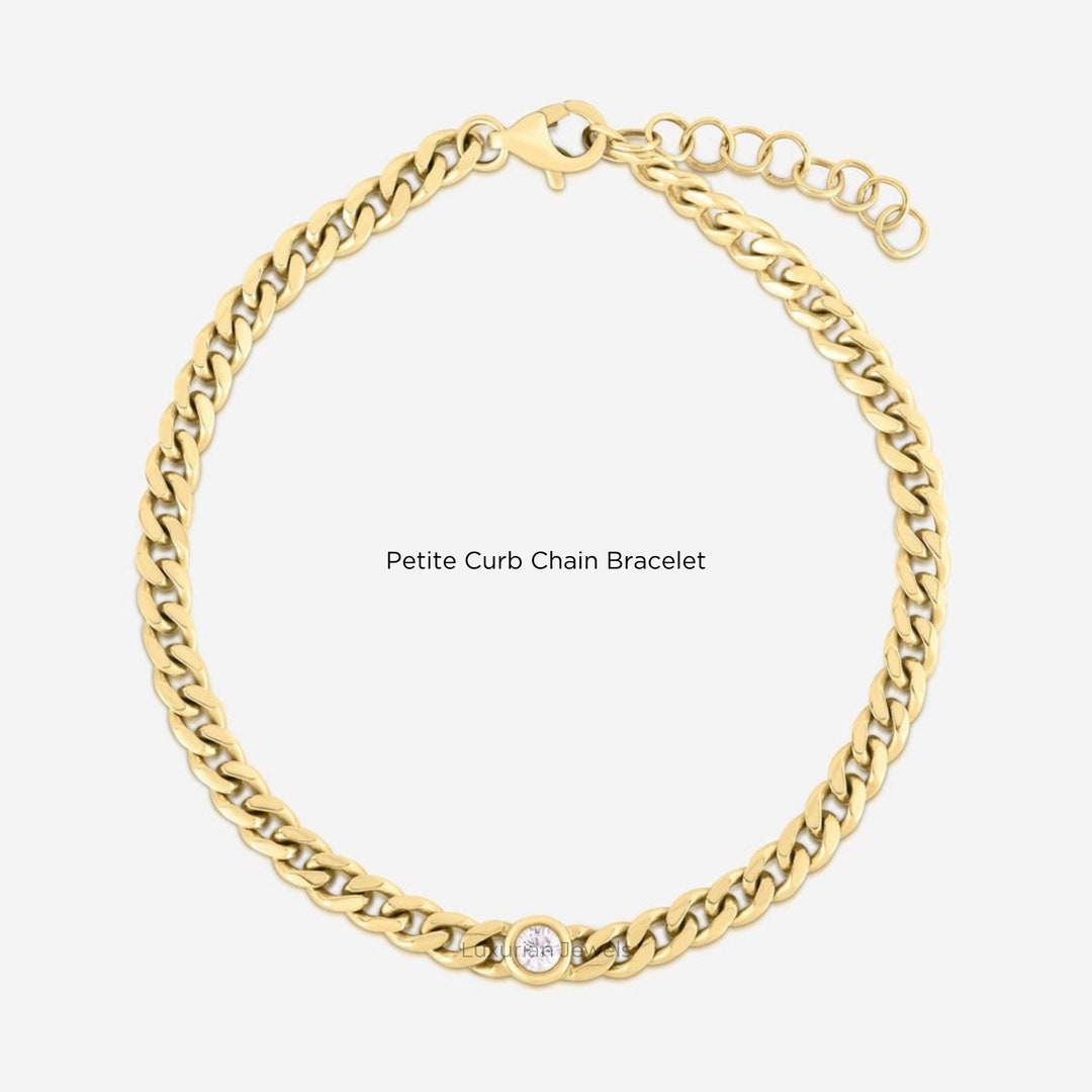Cuban Link Chain 14k Solid Gold / 4MM Cuban Curb Link Chain Bracelet ...