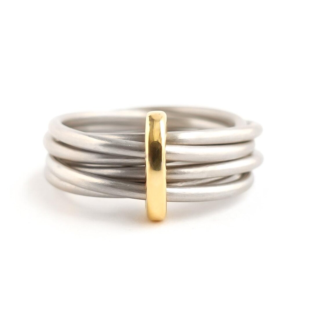Connected Ring Set, Stacking Rings, Gold & Silver Smooth Bands, Linked ...