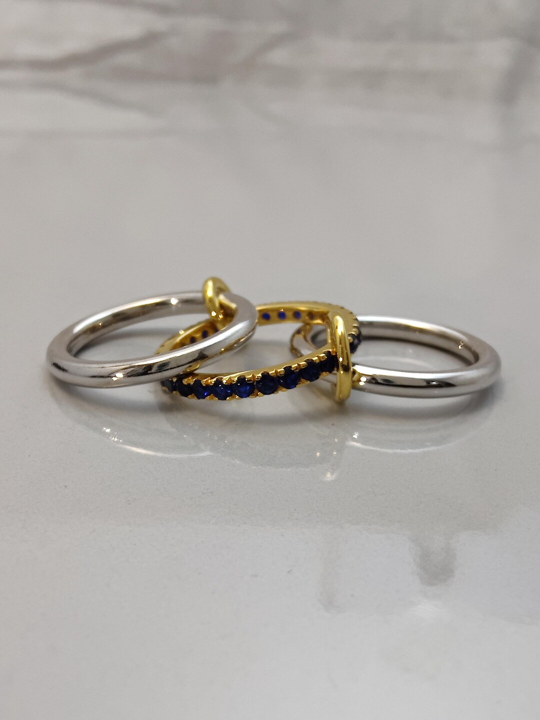 Blue Sapphire Link Connected Rings, Multi Link Band Ring, Pave ...