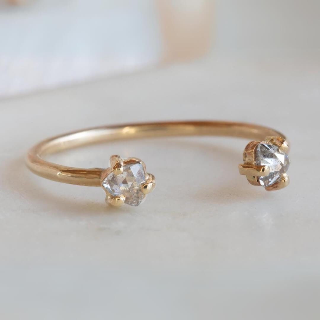 Dual Open Cuff Diamond Ring, 14k Gold Diamond Cuff Ring, Open Design ...