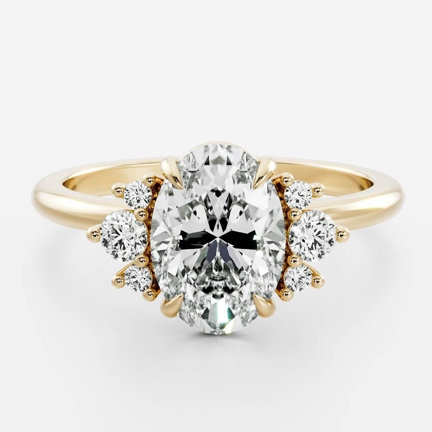 0.50 to 3.00 CT Oval Cut Moissanite Wedding Ring Cluster Ring Solitaire ...