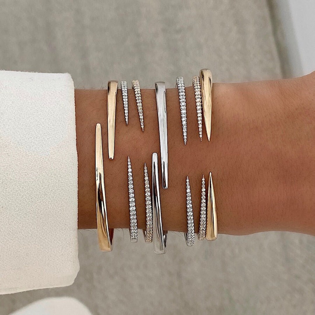 14k Gold Pave Set Labgrown Diamond Open Cuff Claw Diamond Bracelet Open ...