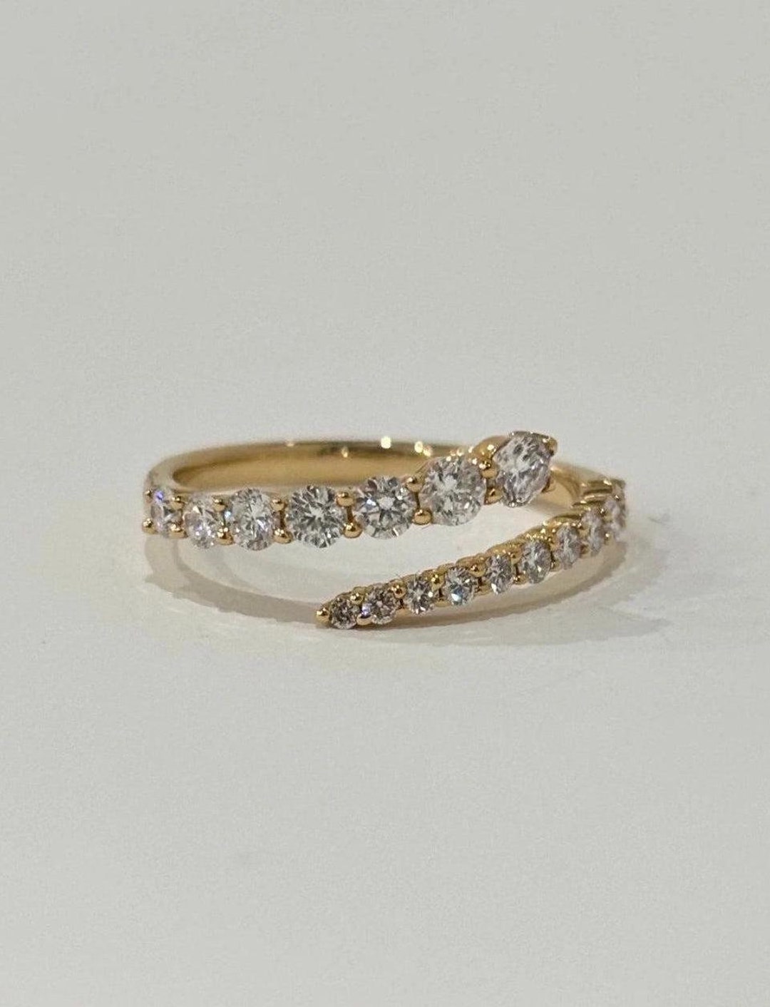 Round Diamond Wrap Ring, Open Lab Diamond Band, Yellow Gold Spiral Wrap ...