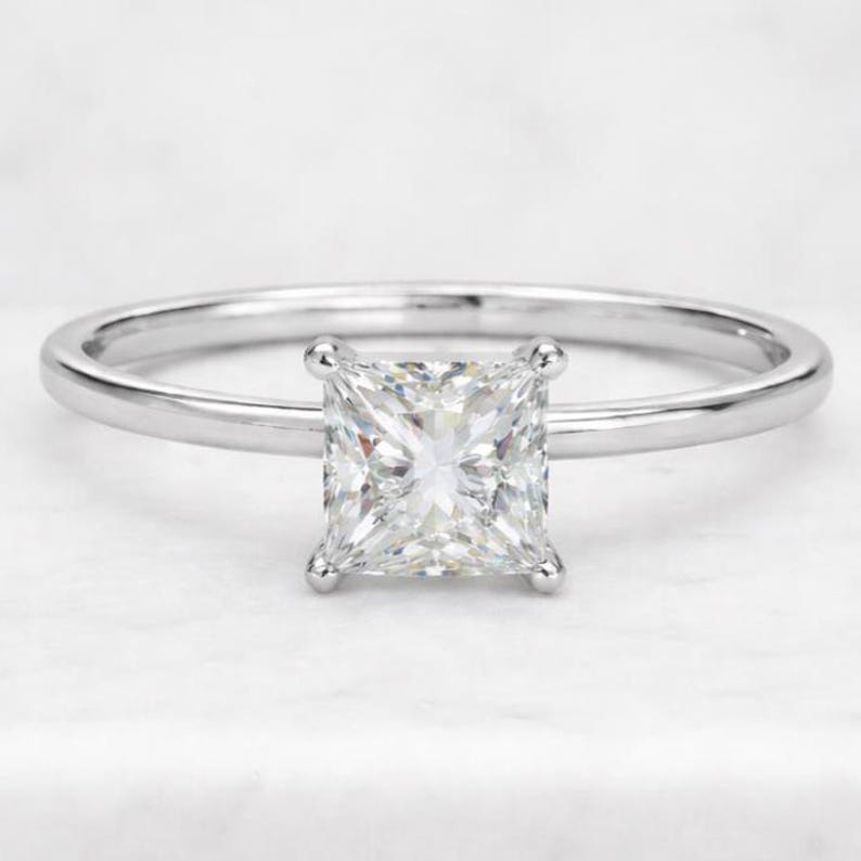 4 CT Princess Cut Diamond Solitaire Ring 14K Solid Gold Engagement Ring ...