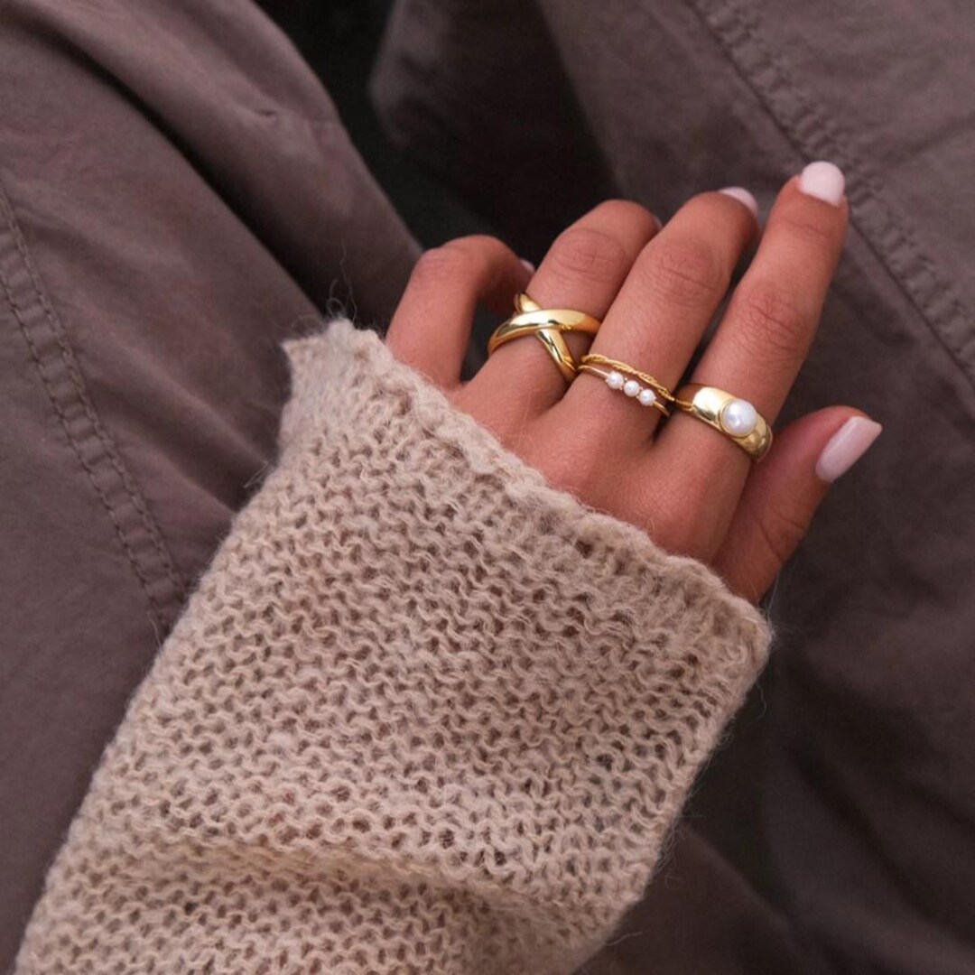 Criss Cross Gold Band, 14K Gold X Band, Yellow Gold Double Band, Thick ...