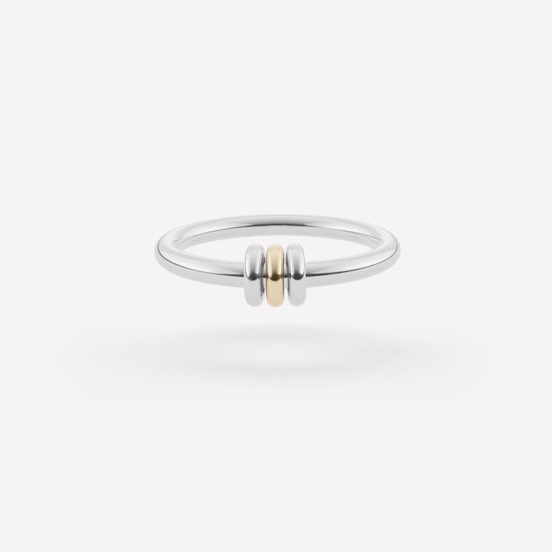 14K Solid Gold Connector Ring, Two Tone Linked Ring - Etsy