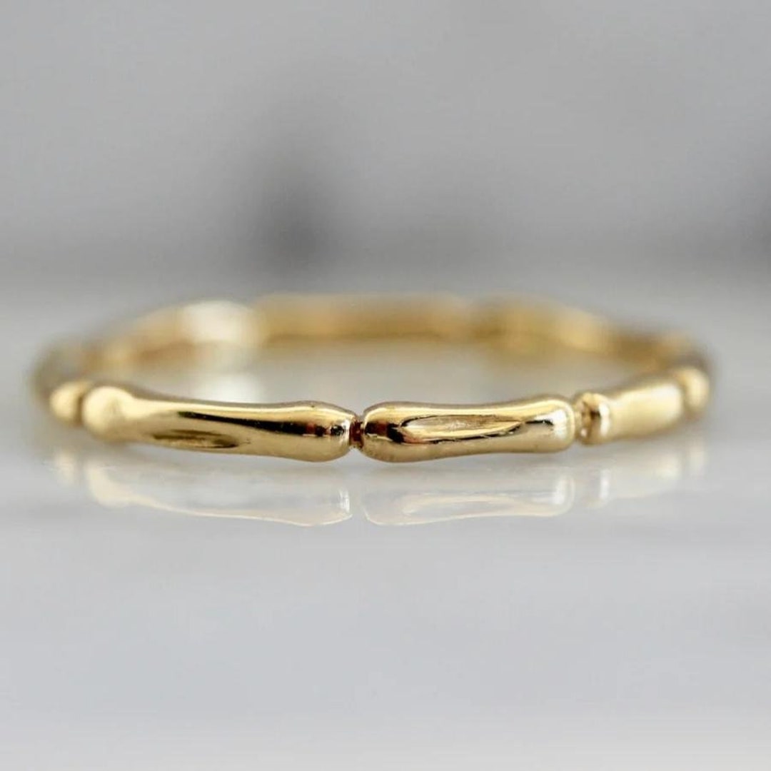 Solid Gold Bamboo Ring, Dainty Gold Bamboo Stacking Ring, Bamboo Band ...