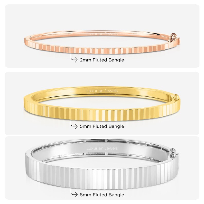 14K Solid Gold Fluted Wedding Bangle: Elegant Oval Shape, Perfect Jewelry Gift for Her or ...