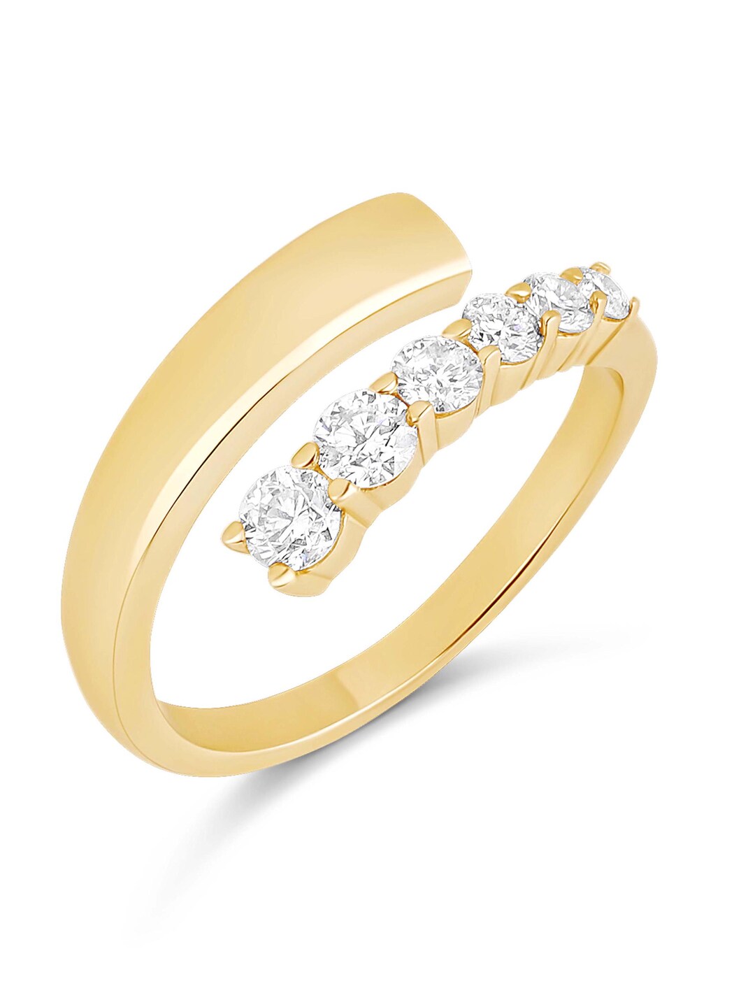 Solid Gold Bypass Ring, 14k Gold Bypass Wedding Ring, Round Diamond ...