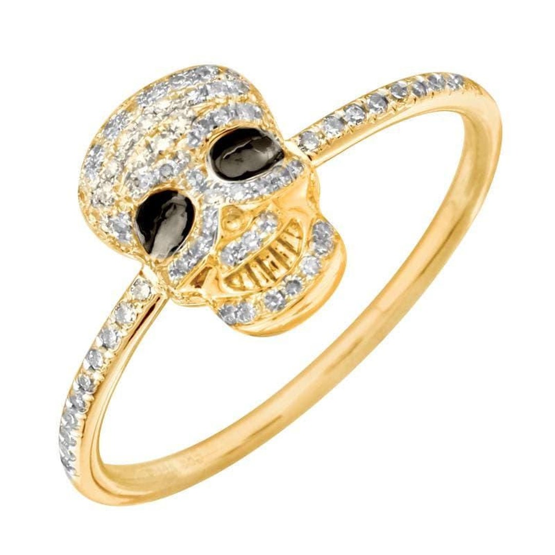 14K Solid Gold Skull Ring 925 Sterling Silver Skull Diamond Ring Skull ...