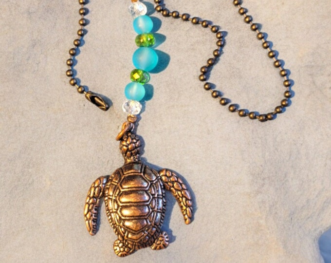 Stunning Fan Light Pull Sea Turtle, Sea Glass, and Crystal With Steel ...