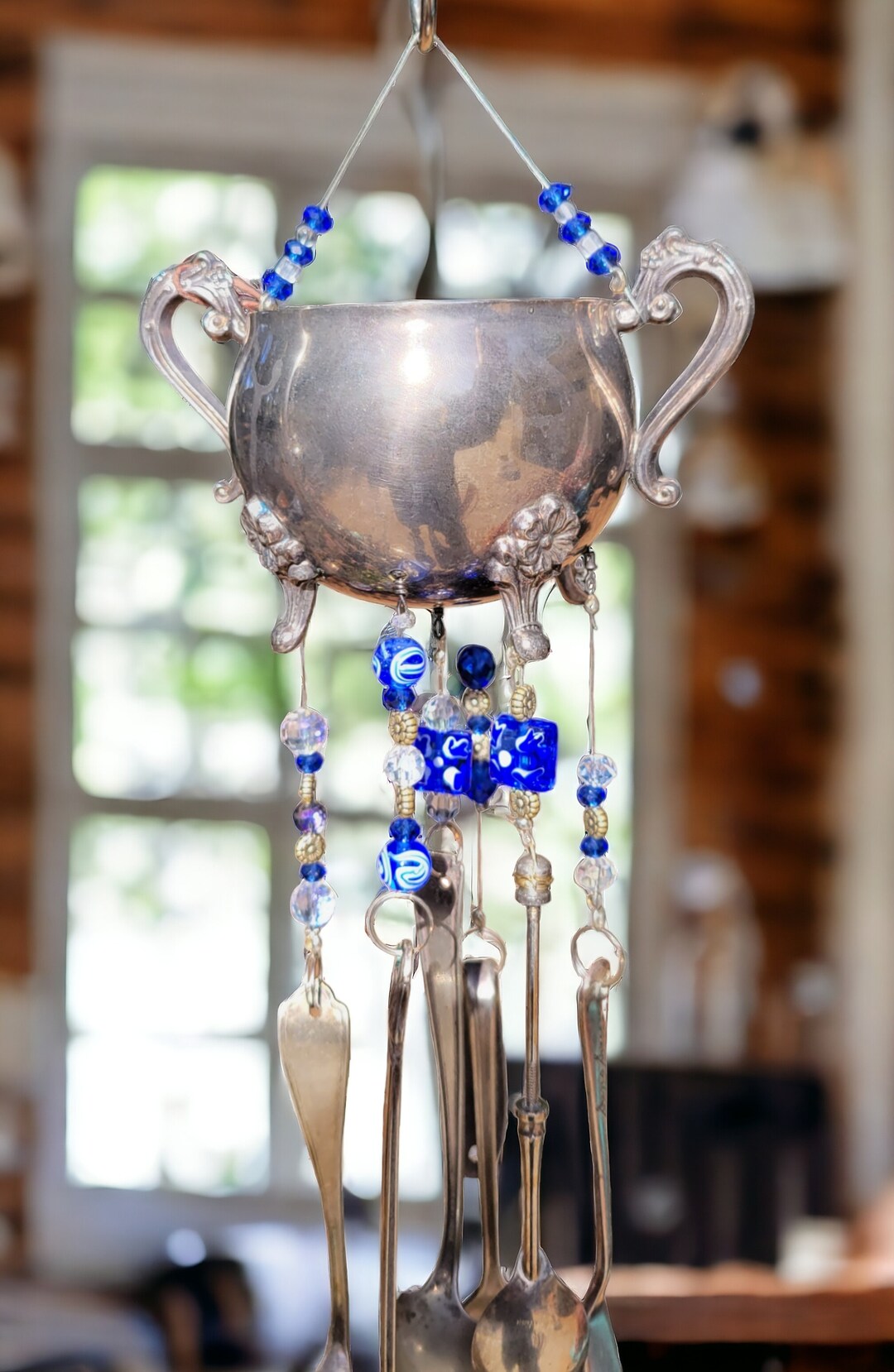 Silverplate Vintage Sugar Bowl Wind Chime With Collectable Cutlery and ...