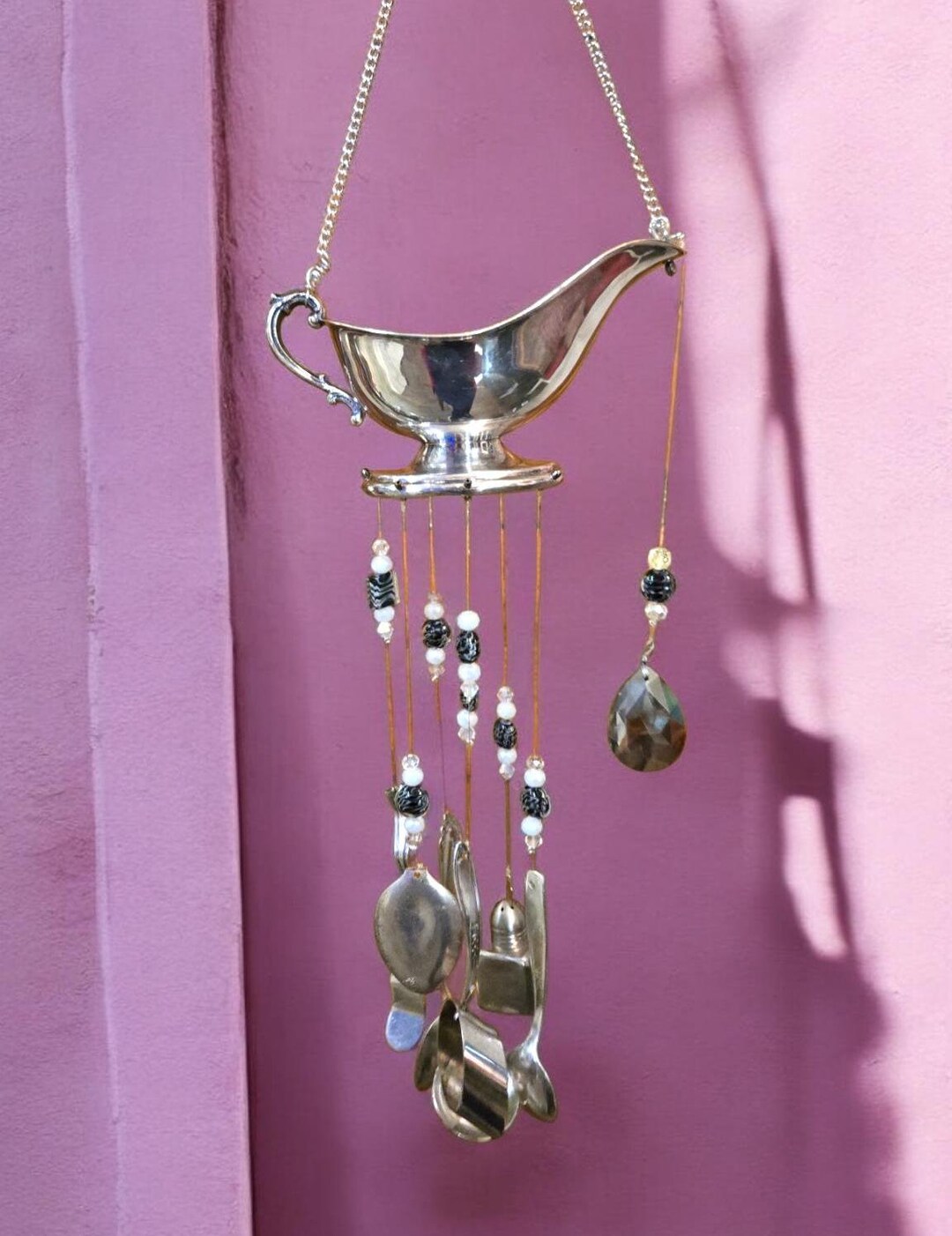 Beautiful Silver Plate Wind Chime Gravy Boat Wind Chime Suncatcher ...