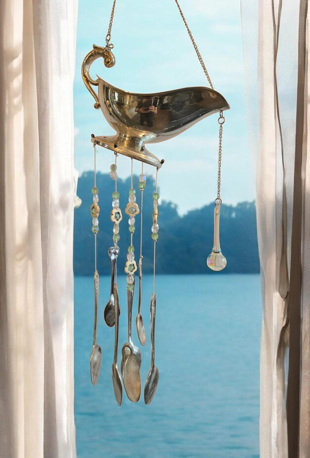 Vintage Silverplated Gravy Boat Spoon Wind Chime, Suncatcher Garden Art ...