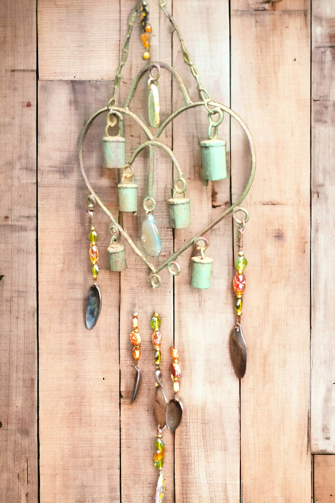 Boho Wind Bell Chime Copper Patina Garden Inspired Suncatcher With ...