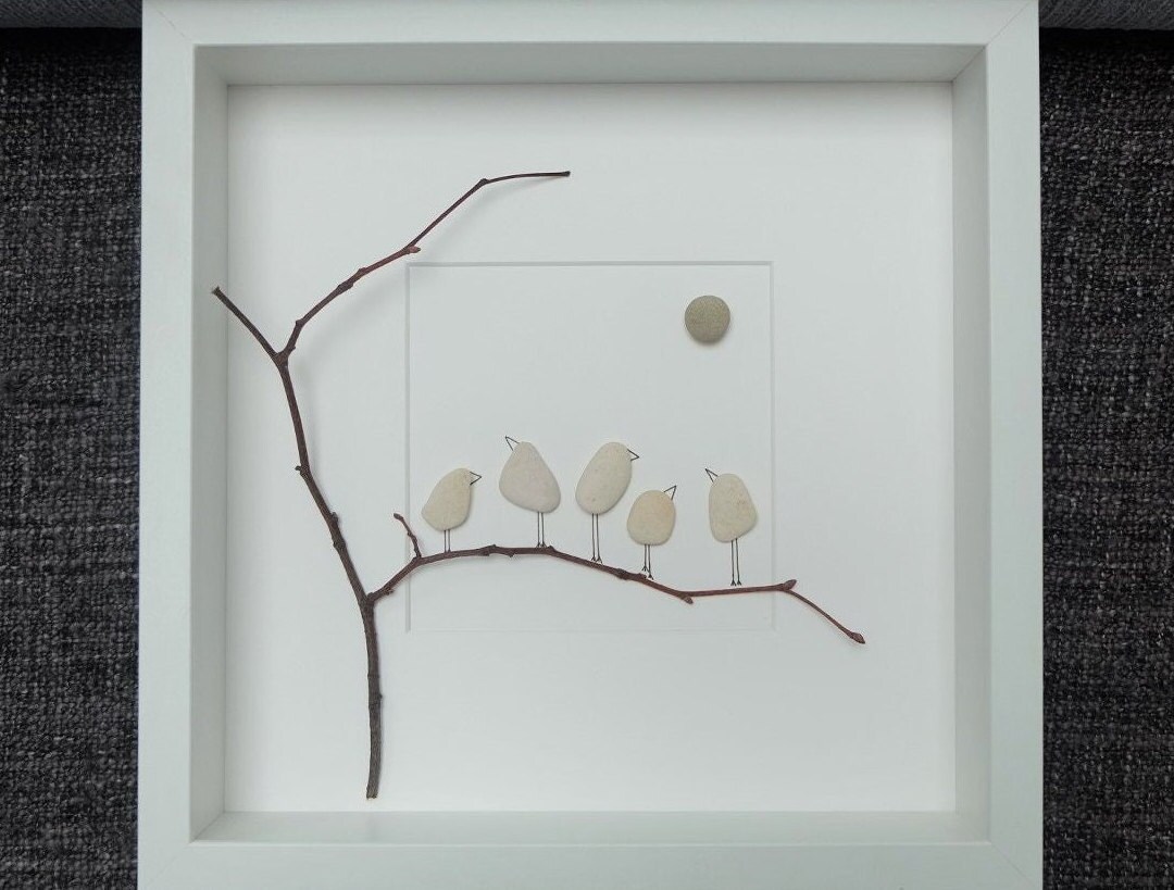 Pebble Art bird Family / Pebble Art / Framed Picture / Gift ...