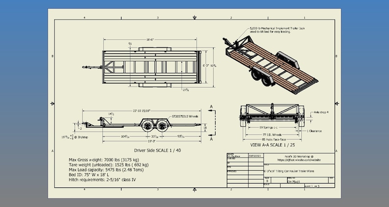 Car Hauler 6'-3"x19' Bed Trailer Fabrication Printable Plans 5475lb 2 ...