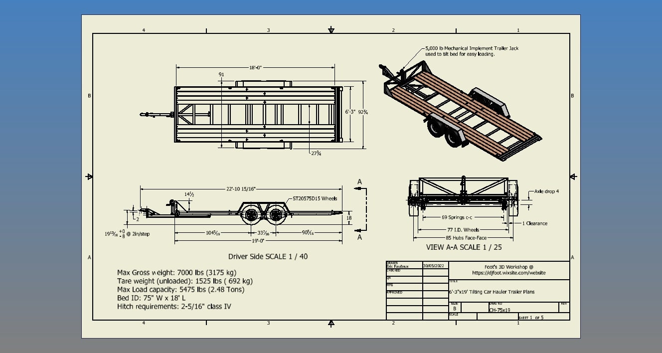 Car Hauler 6'-3"x19' Bed Trailer Fabrication Printable Plans 5475lb 2 ...