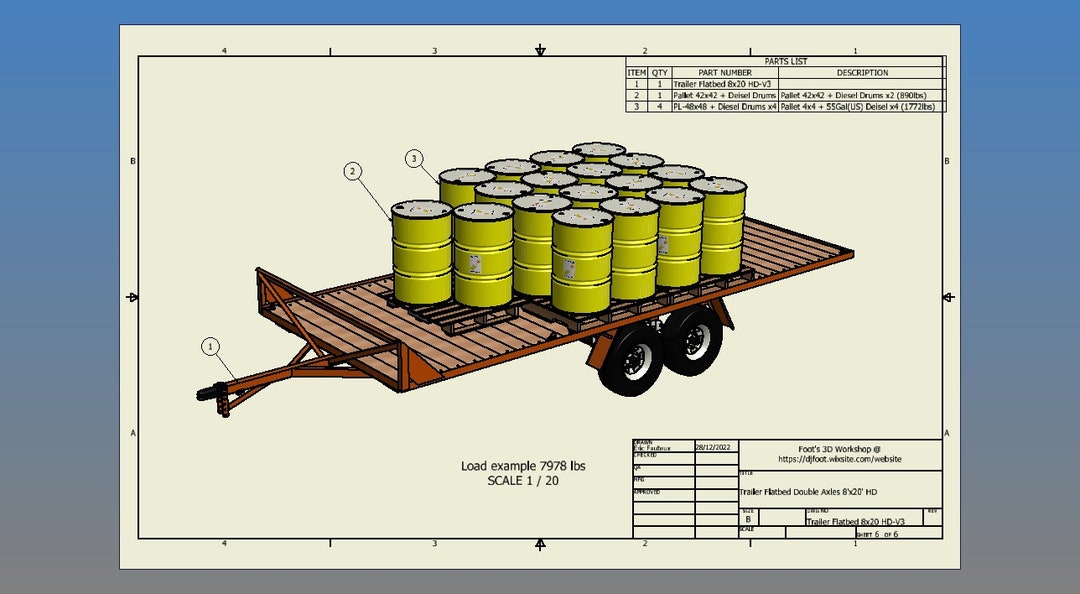 HD 8x20 Flatbed Trailer Fabrication Instructions Plans 8276lbs 3.75ton ...