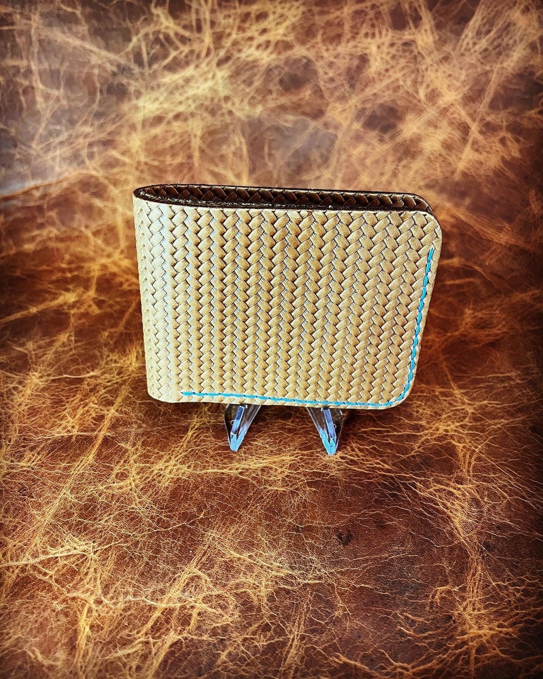 Basket Weave Embossed Leather Billfold Wallet - Etsy