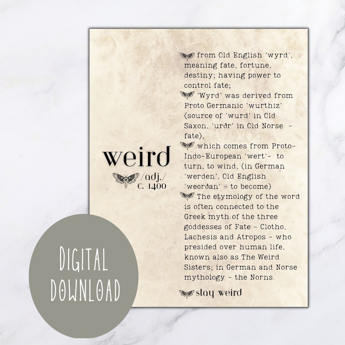 Dictionary Art Print Etymology Word Print Etymology of Weird - Etsy