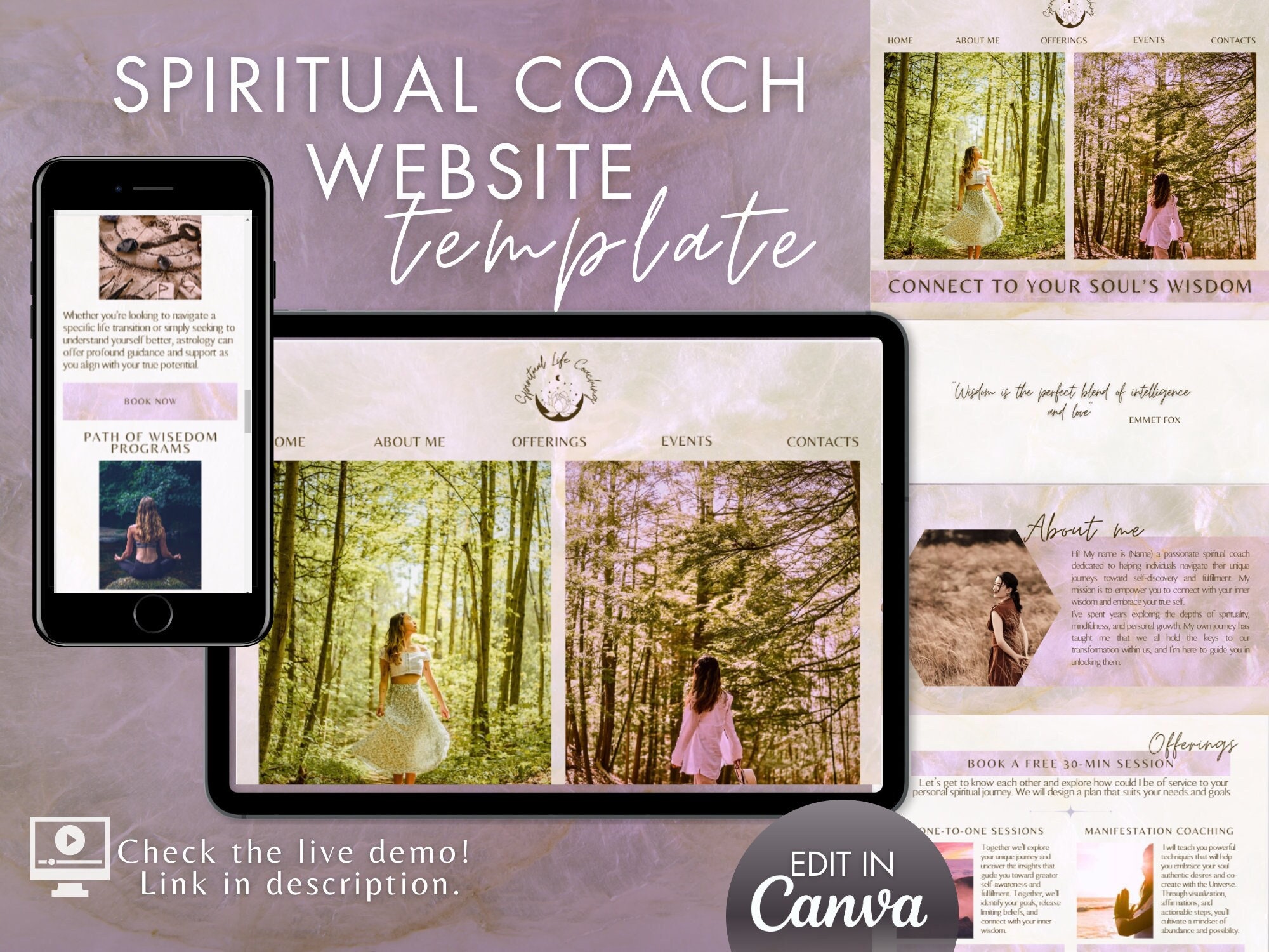 Spiritual Canva Website Template | Spiritual Coach Landing Page | Mystical Website Design ...