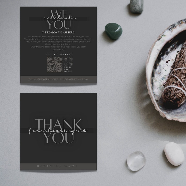 Black Square Thank You Card Template | DIY Canva Insert (5x5") - Etsy