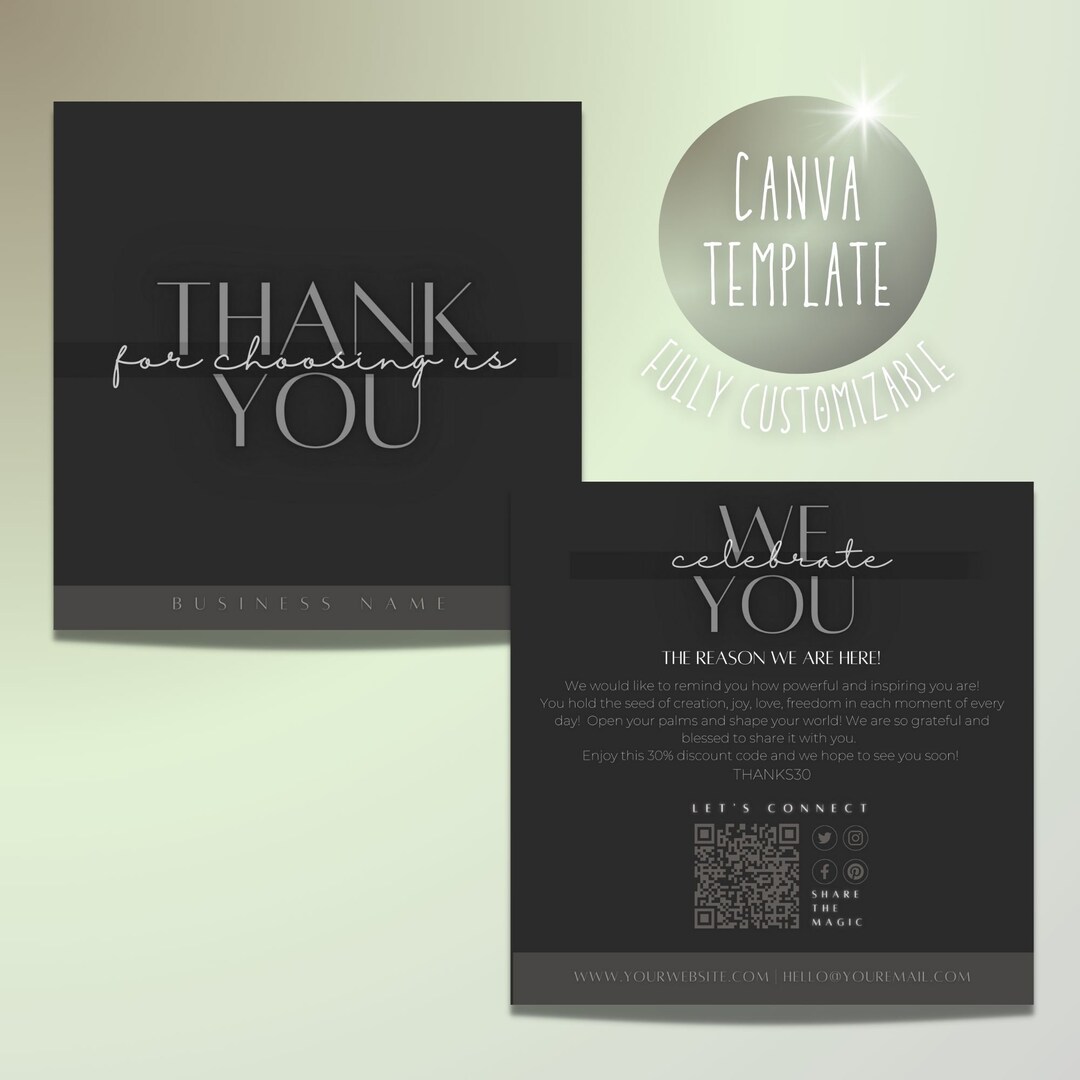 Square THANK YOU Card TEMPLATE | Diy Small Business Canva Card ...