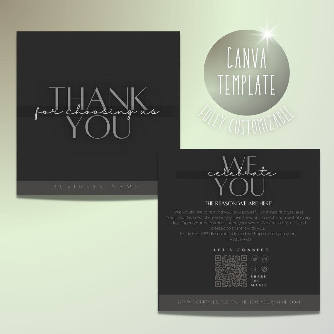 Square THANK YOU Card TEMPLATE | Diy Small Business Canva Card ...