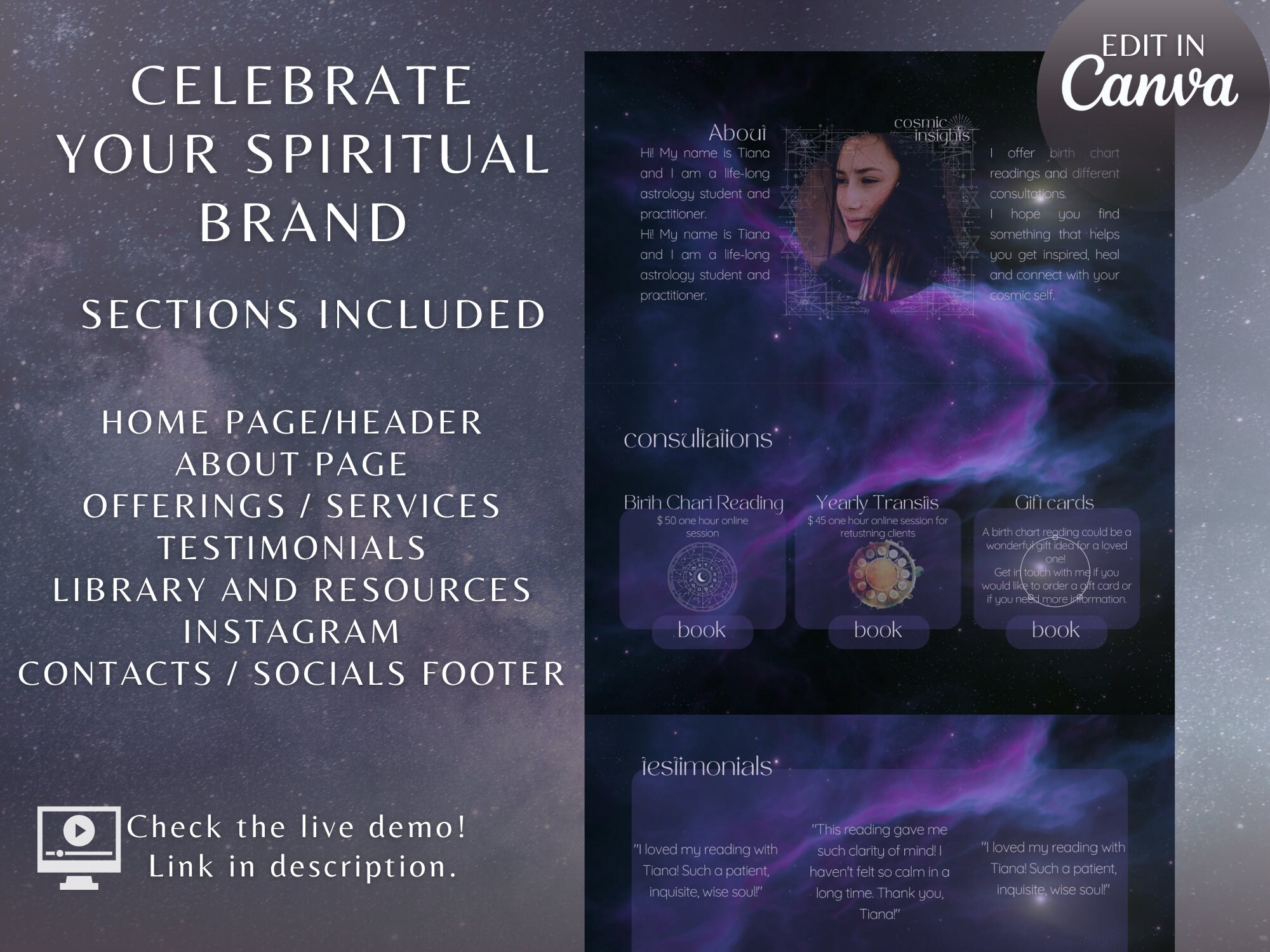 Canva Website Template | Spiritual Astrology Website Design | Landing ...