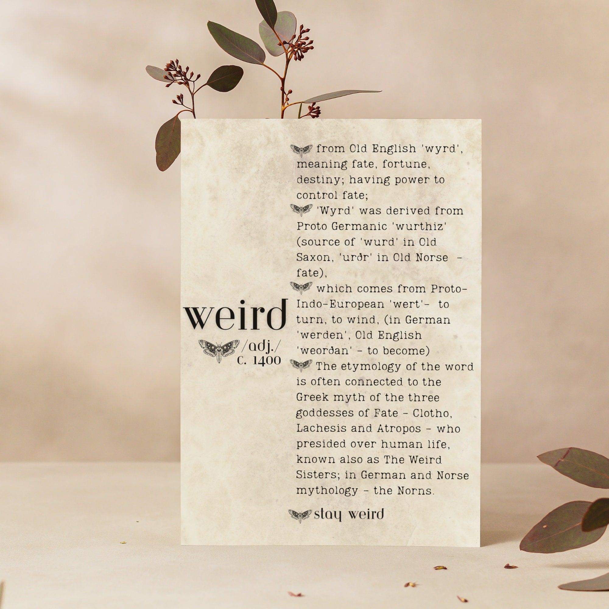 Dictionary Art Print Etymology Word Print Etymology of Weird - Etsy