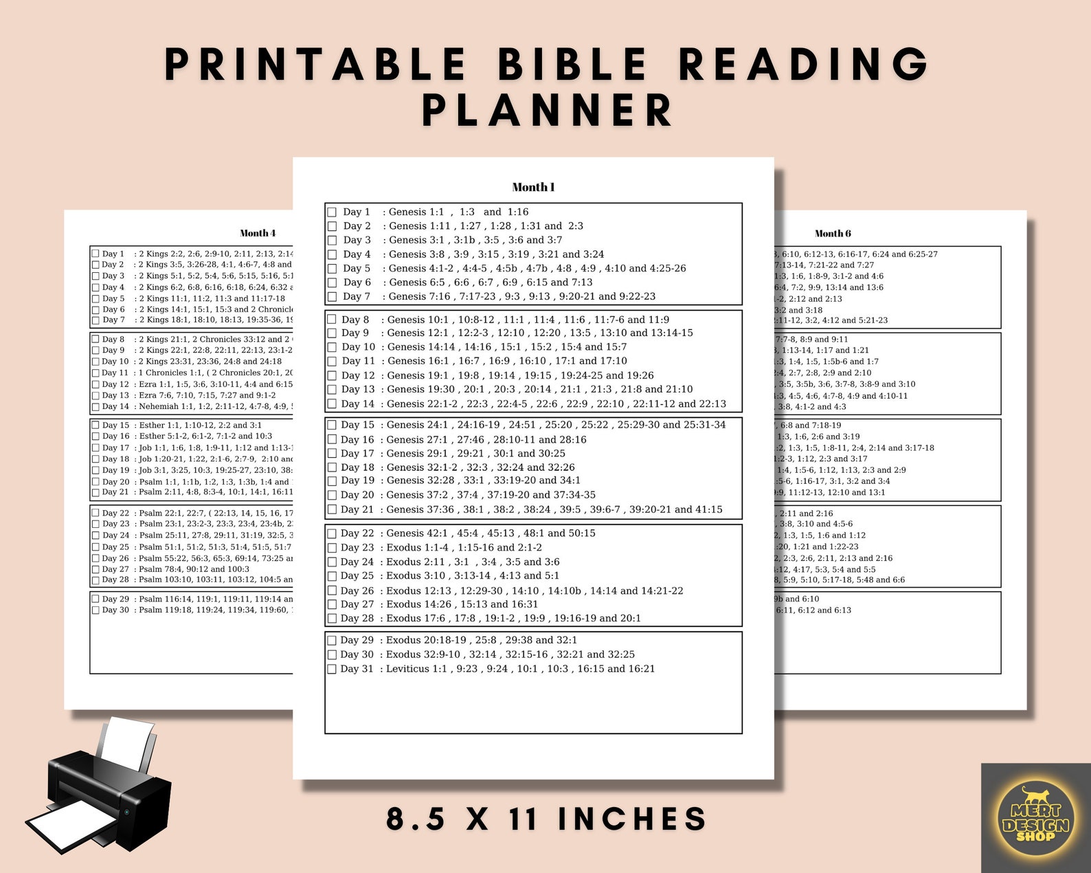 Printable Bible Reading Planner | Bible Reading Checklist | 8.5 X 11 ...