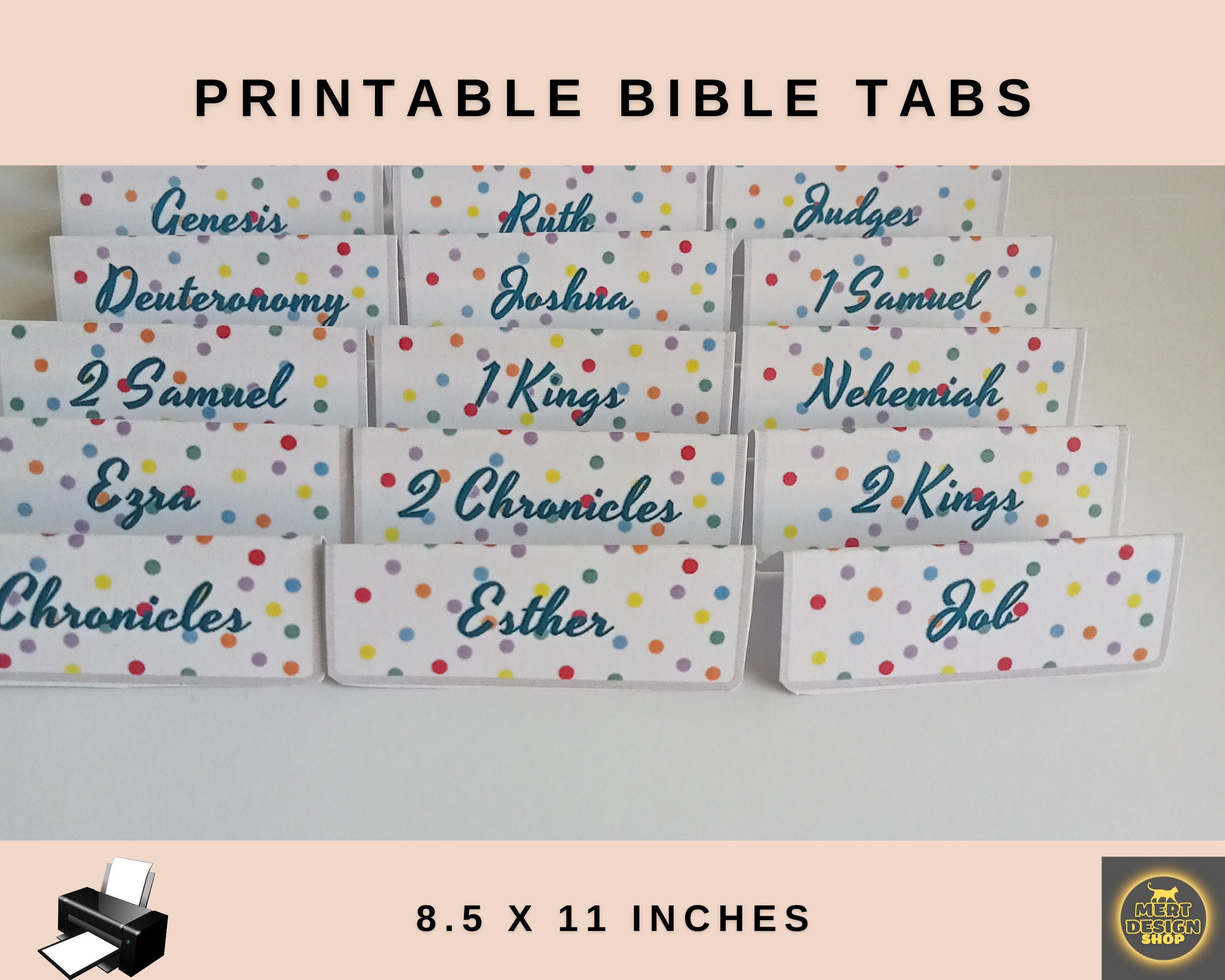Printable Bible Tabs | 8.5 X 11 Inches | Colorful Dotted Pattern - Etsy