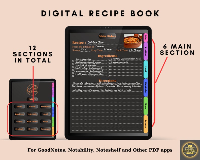 Digital Recipe Book | Digital Recipe Book for Goodnotes, Notability ...