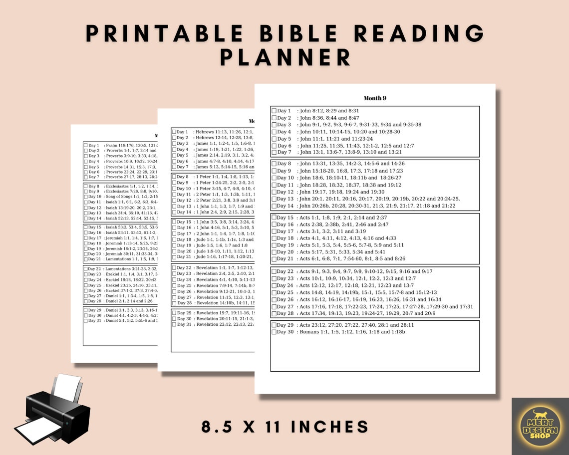 Printable Bible Reading Planner | Bible Reading Checklist | 8.5 X 11 ...