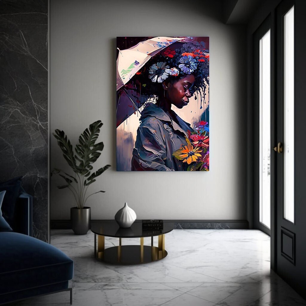 Black Woman Wall Decor Floral Art Black Art Print Abstract Art - Etsy