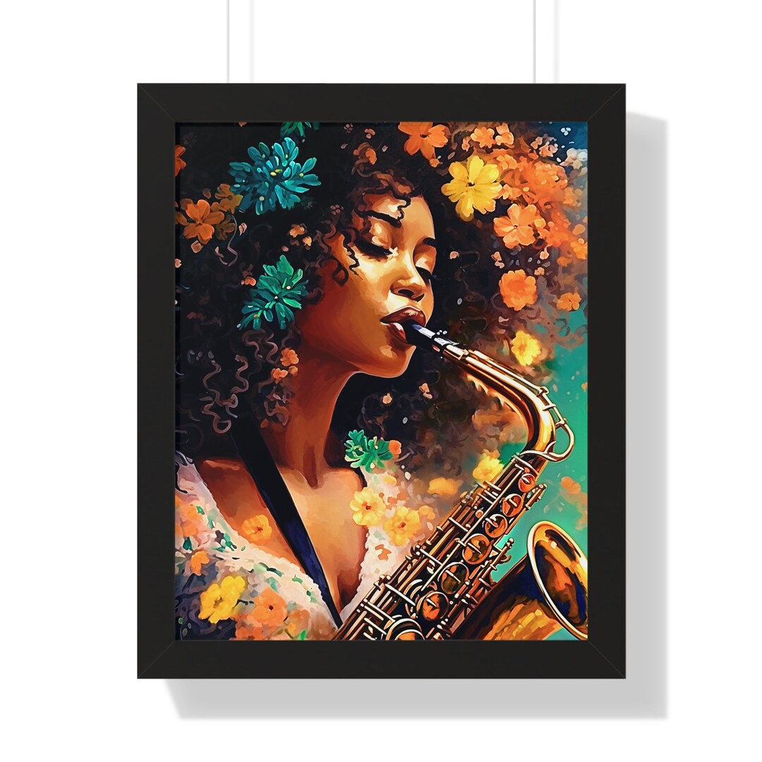 Saxophone Woman Framed Vertical Poster Abstract Art Afrocentric ...