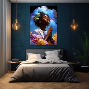 Praying Woman Art Print Abstract Black Art for Housewarming Gift ...