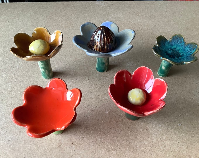 5 Insect Bird Baths, Flowers, Ceramics, Handmade Pottery, Patio Garden ...