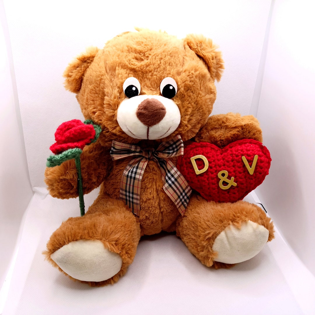 Sweetheart Teddy. Valentine Bear. Crochet Love Bear. Enchanted Rose ...