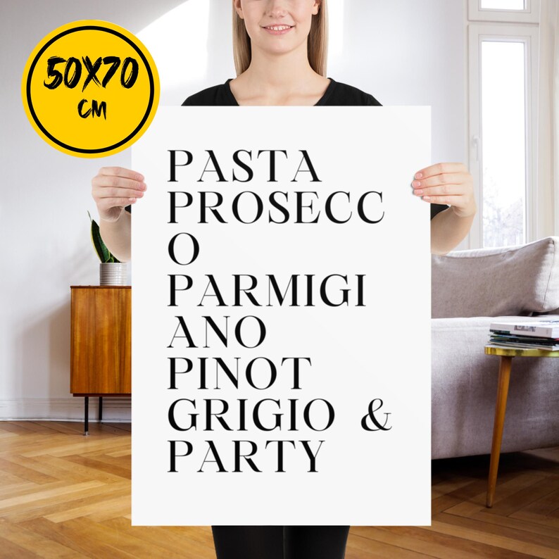 Pasta Prosecco Parmesan Poster for Your Kitchen | Decoration for Cozy ...
