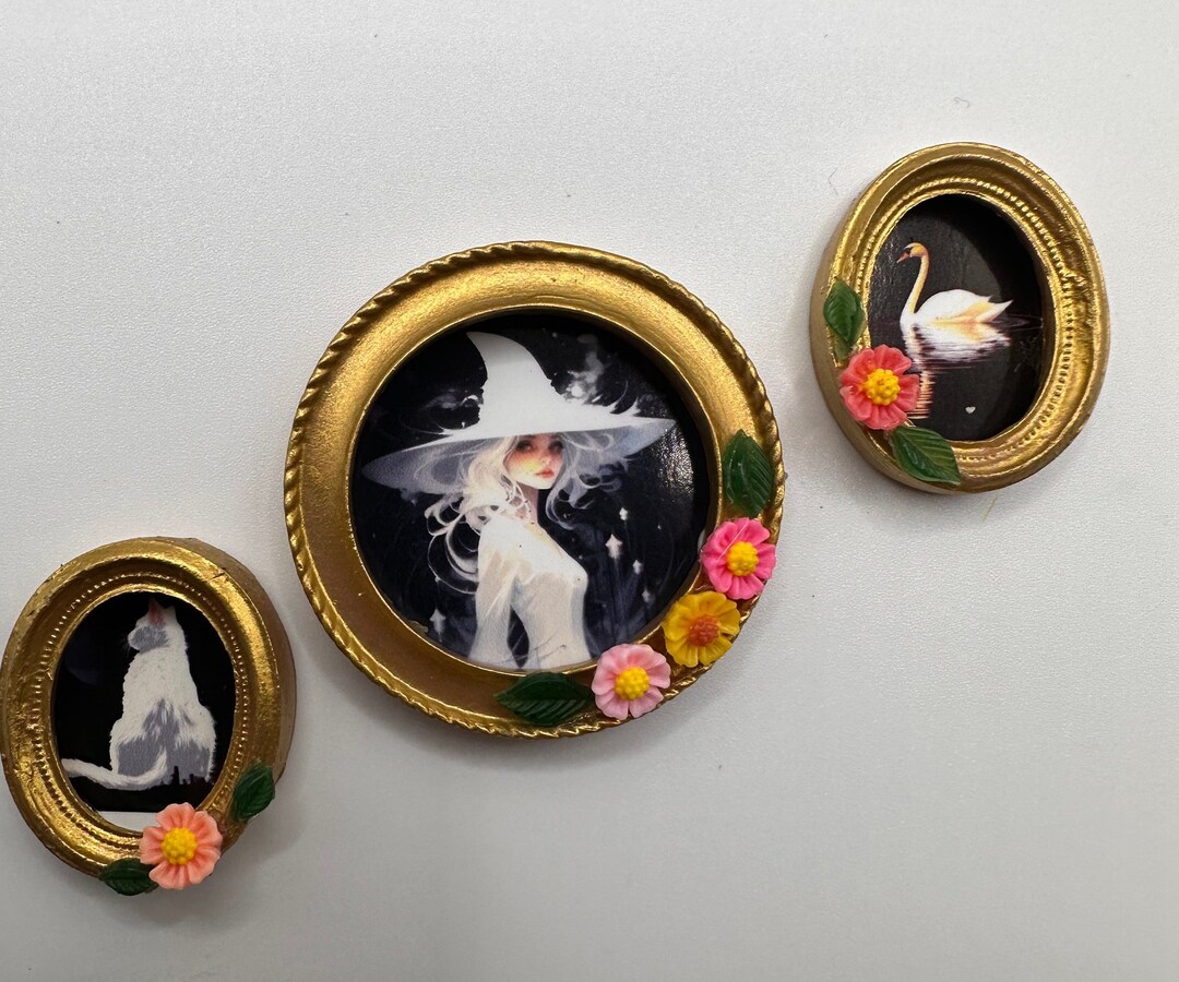 Dollhouse Good Witch 3 Picture Set Miniature Witch Wall Hanging ...