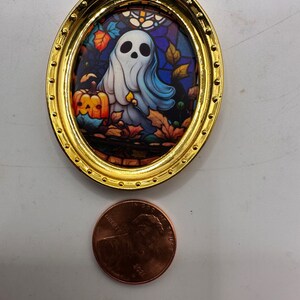 Dollhouse Art Creepy Miniature Ghost Painting Miniature Oval Gold ...